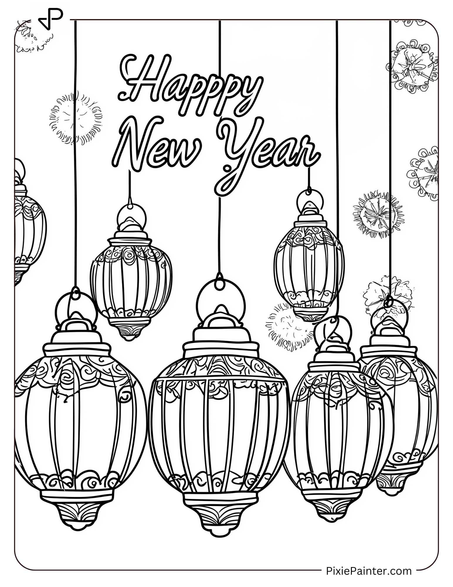 30 Cute New Year Coloring Pages [Free PDFs] - Pixie Painter